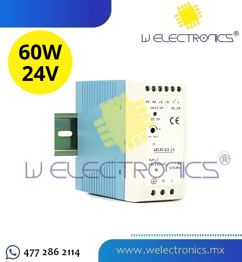 FUENTE RIEL DIN 24V 2.5A 60W MDR-60-24 | W Electronics